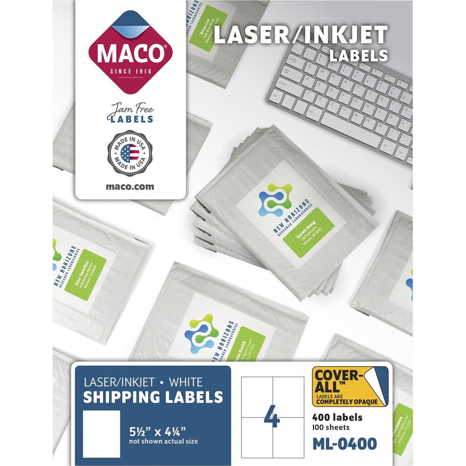 Maco Return Address Labels, 5 1/2" x 4 1/4", 400/BX, White ...
