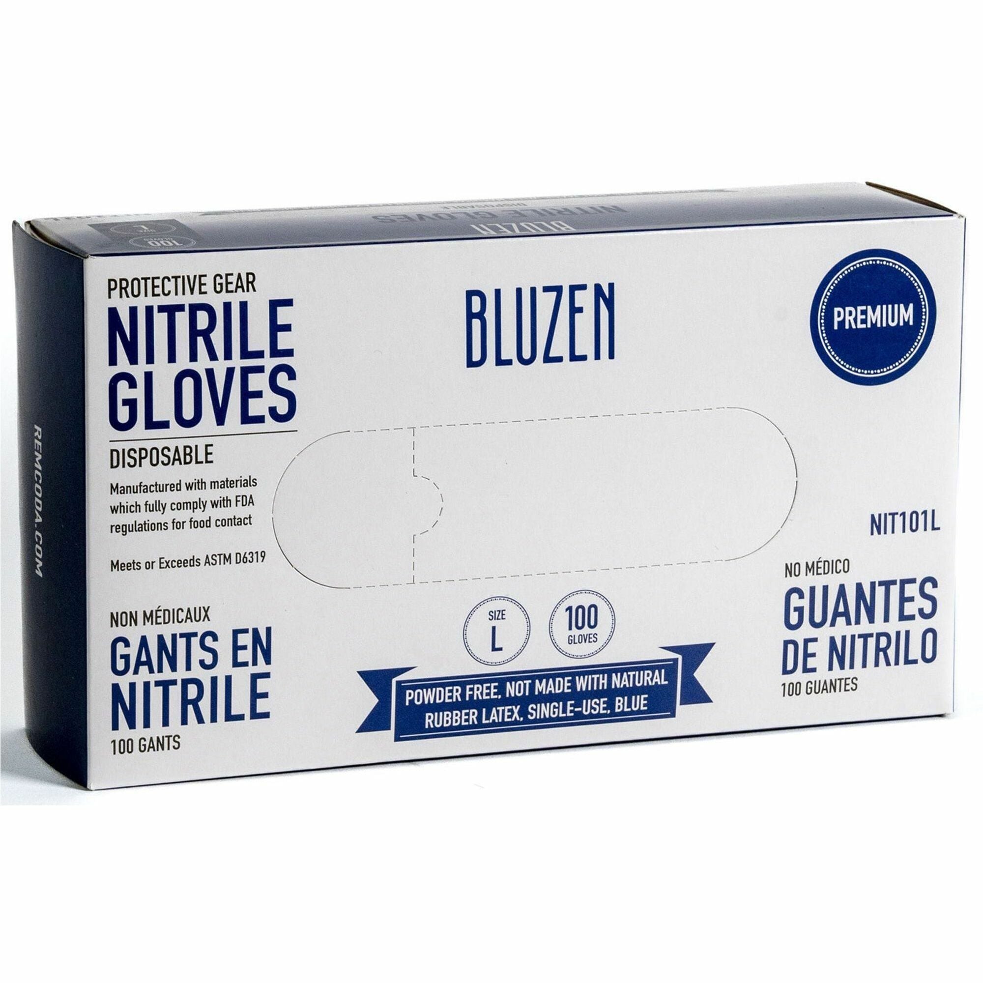 BLUZEN Disposable Nitrile Gloves, 3 mil Thickness, Large Size, Blue, 1 ...