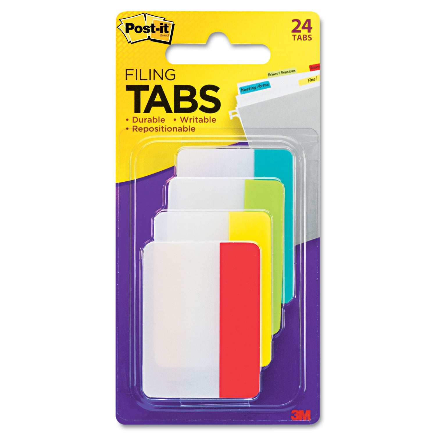 Post-it® Tabs Solid Color Tabs, 1/5-Cut, Assorted Colors, 2" Wide, 24 ...