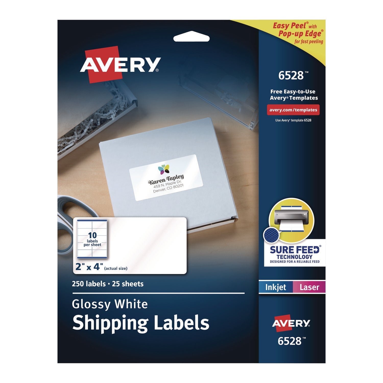 Avery® Glossy White Easy Peel Mailing Labels w/ Sure Feed Technology ...