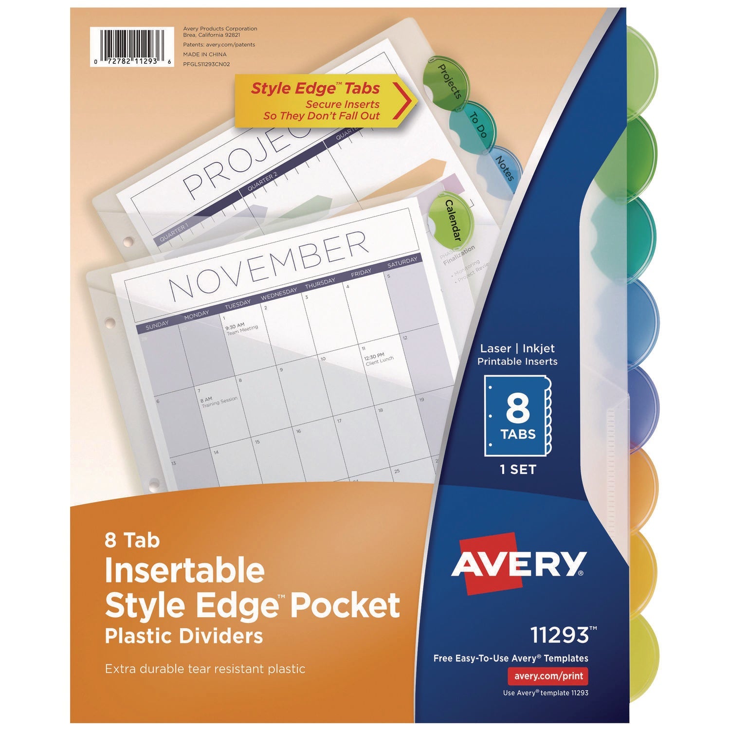 Avery® Insertable Style Edge Tab Plastic 1-Pocket Dividers, 8-Tab, 11 ...
