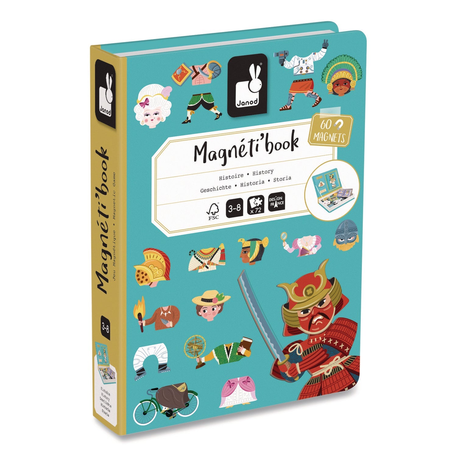 Janod® Magneti'books, History, 72 Pieces (12 Cards, 60 Magnetic Shapes ...