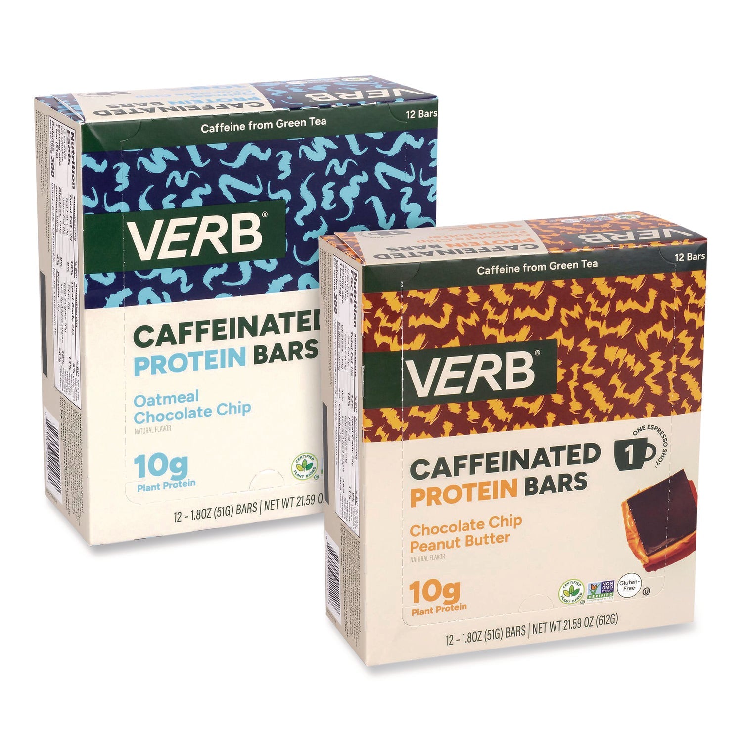 VERB Energy® Caffeinated Protein Bar, Chocolate Chip Peanut Butter and ...