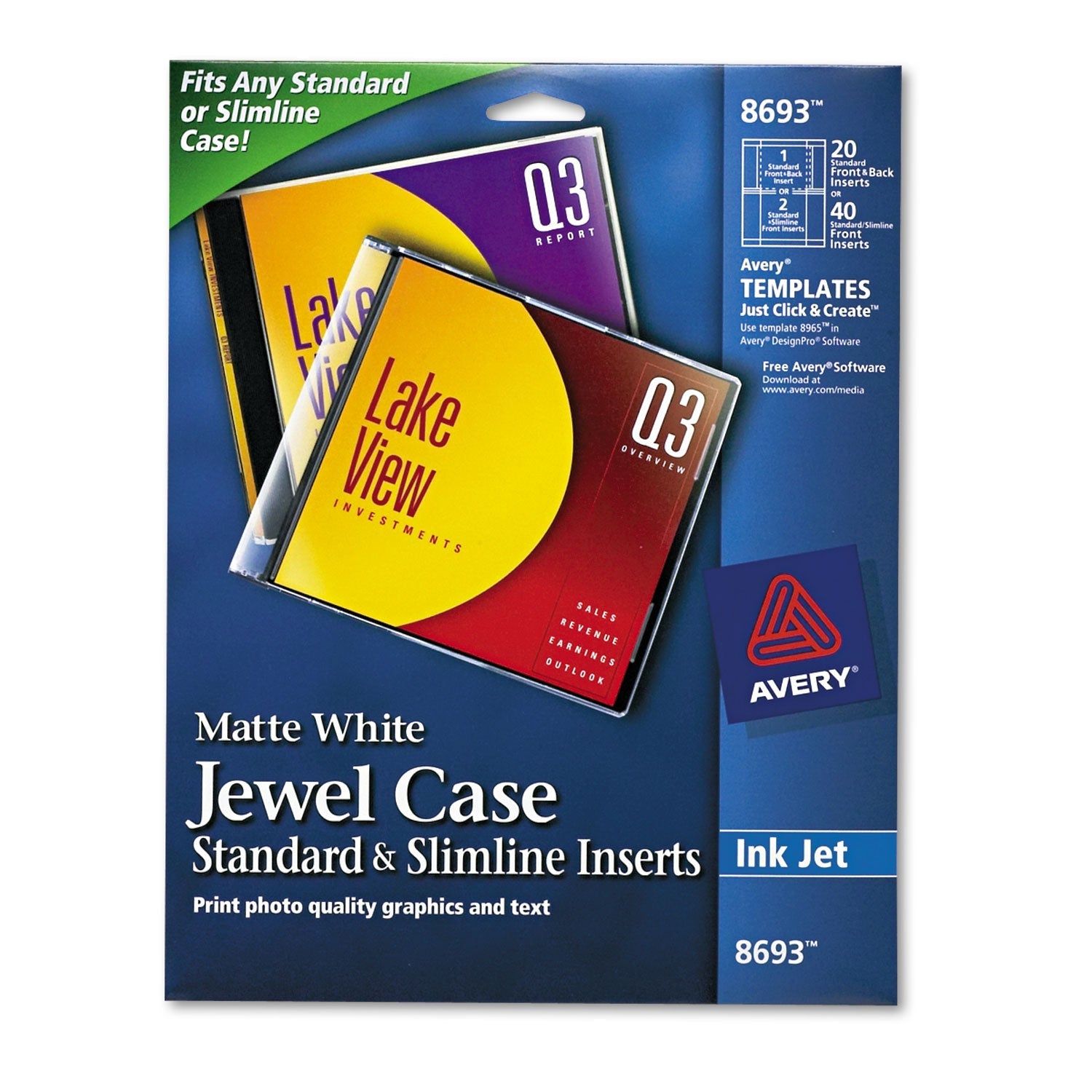 Avery® Inkjet CD/DVD Jewel Case Inserts, Matte White, 20/Pack (AVE8693 ...