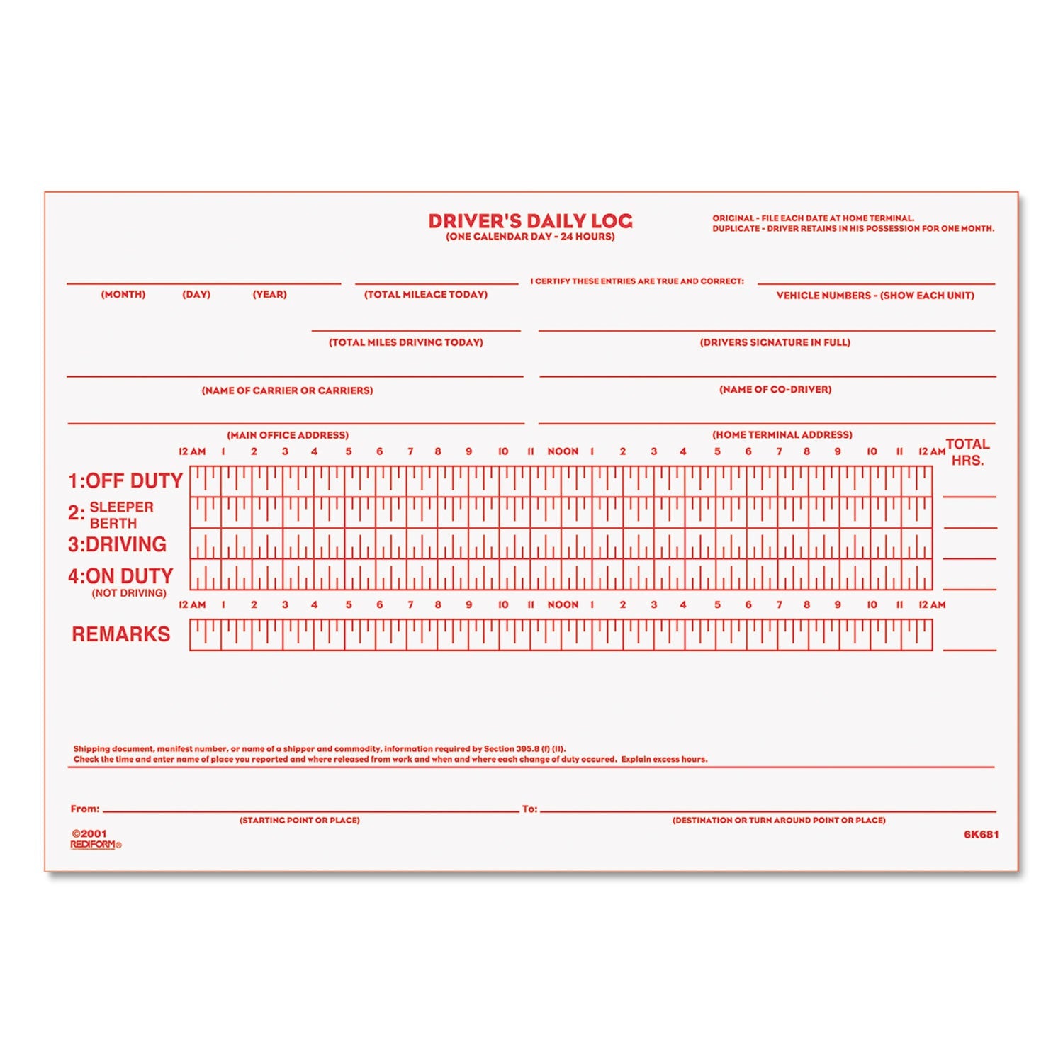 Rediform® Driver's Daily Log Book with Daily Record and Hours Summary ...
