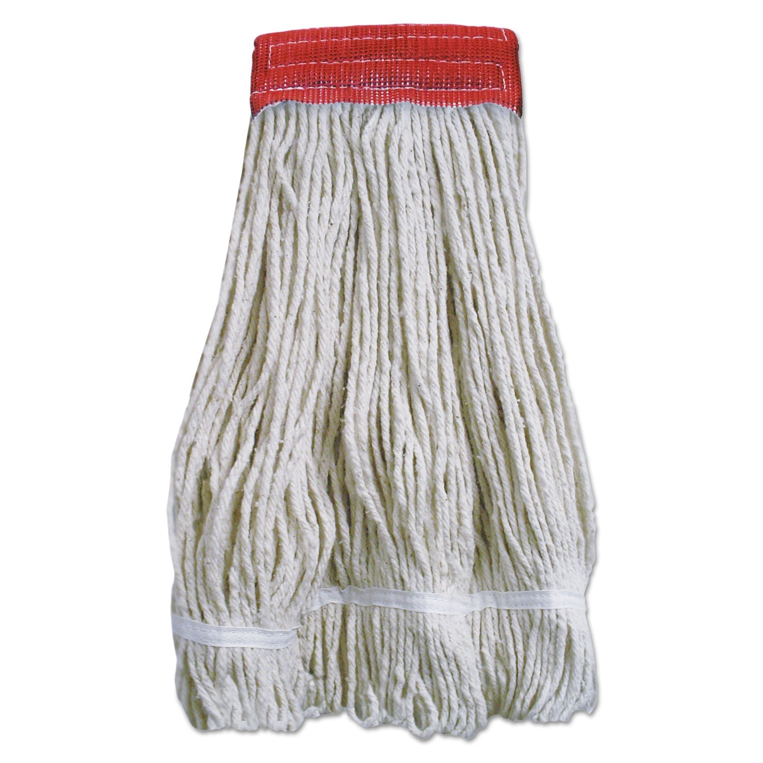 Boardwalk® Wideband Looped-End Mop Heads, 20 oz, Natural w/Red Band, 1 ...