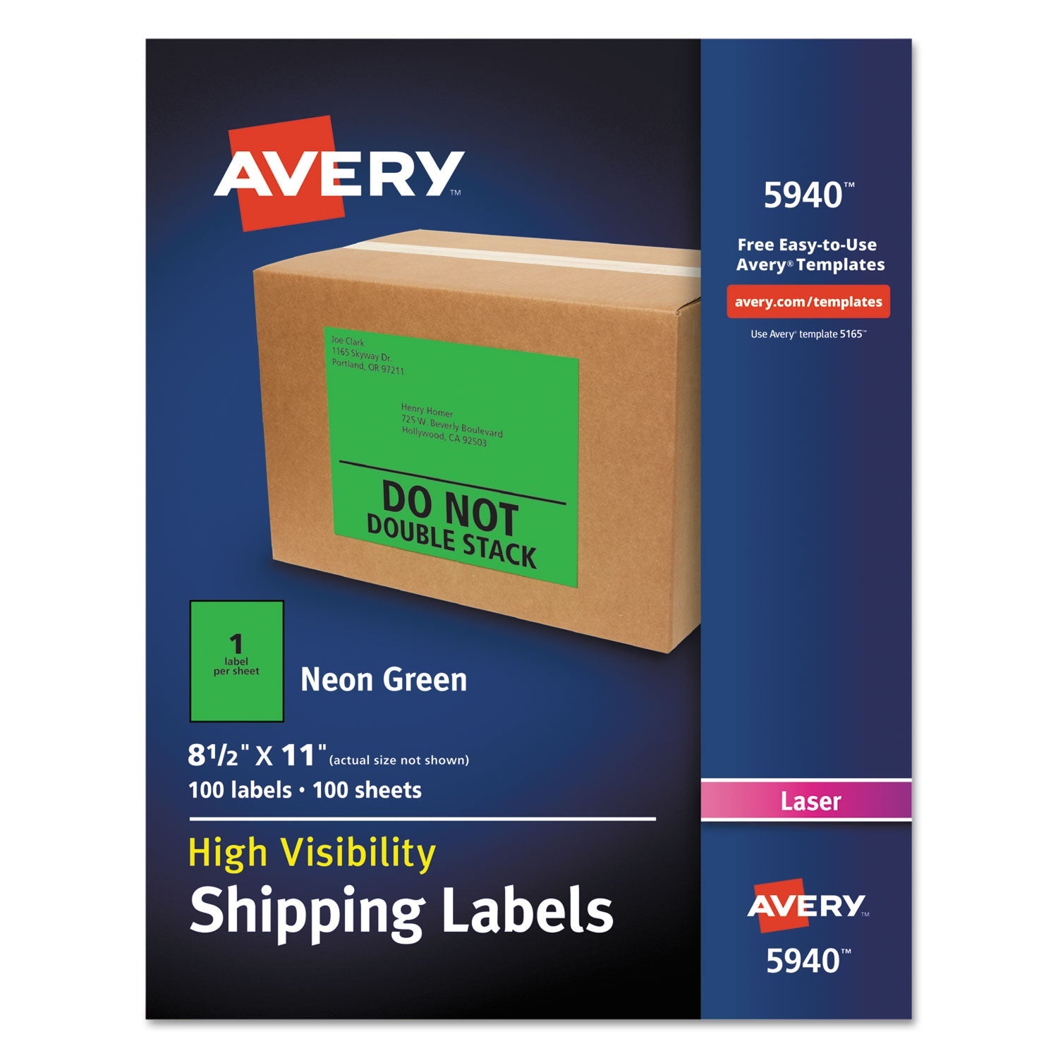 Avery® High-Visibility Permanent Laser ID Labels, 8.5 x 11, Neon Green ...