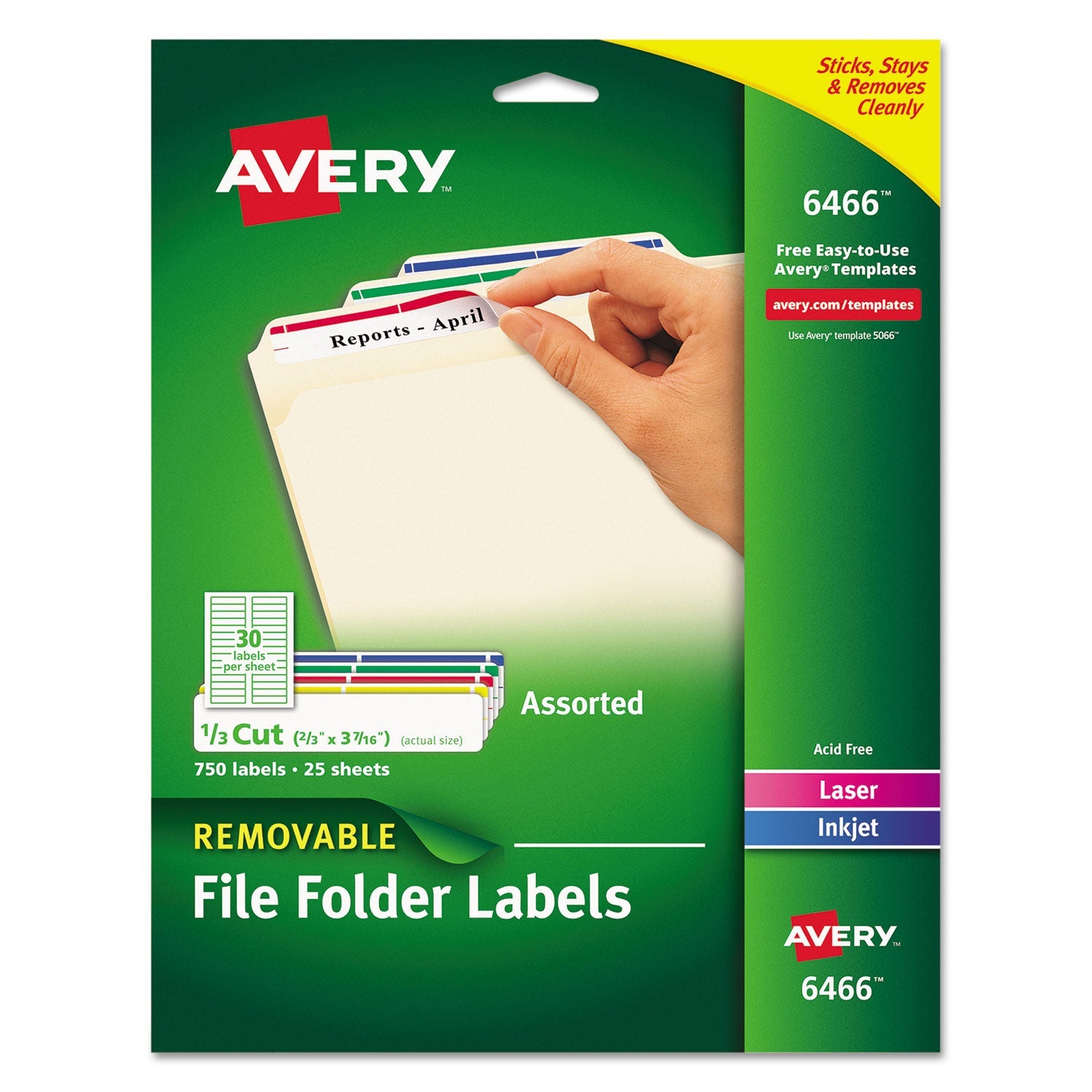 Avery® Removable File Folder Labels with Sure Feed Technology, 0.66 x ...