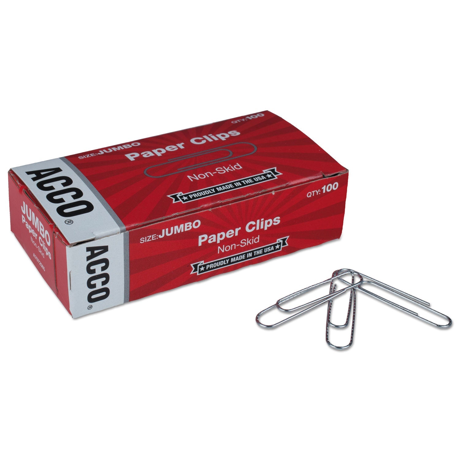 ACCO Paper Clips, Jumbo, Nonskid, Silver, 100 Clips/Box, 10 Boxes/Pack ...