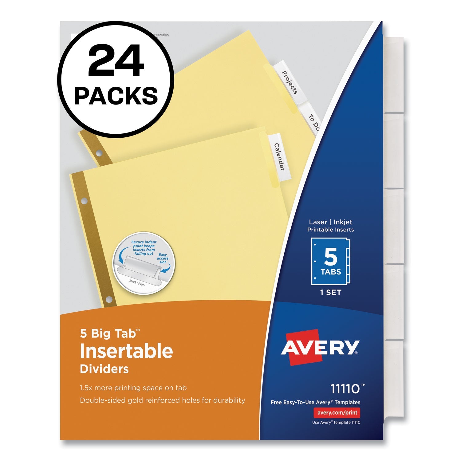 Avery® Insertable Big Tab Dividers, 5-Tab, Double-Sided Gold Edge Rein ...