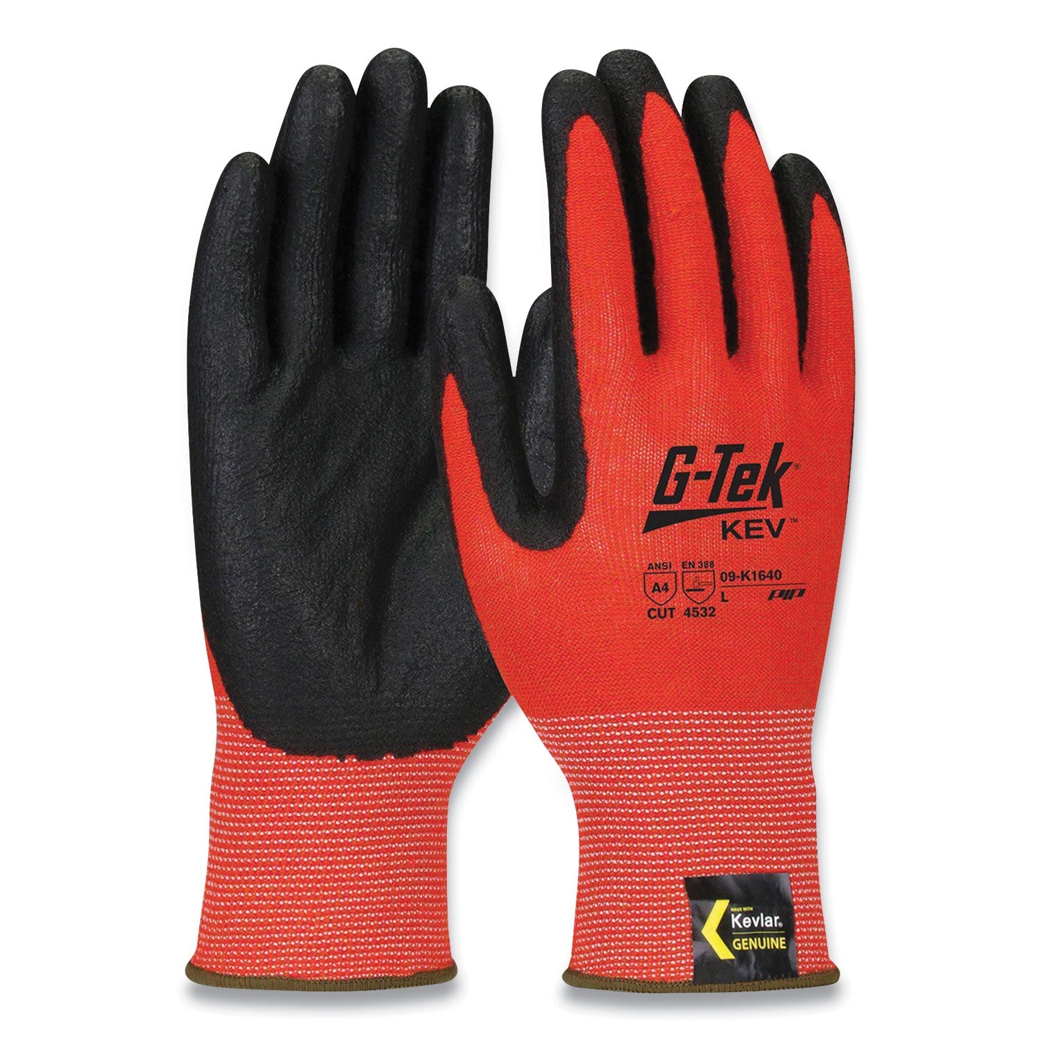 G-Tek® KEV Hi-Vis Seamless Knit Kevlar Gloves, Large, Red/Black (PID09 ...