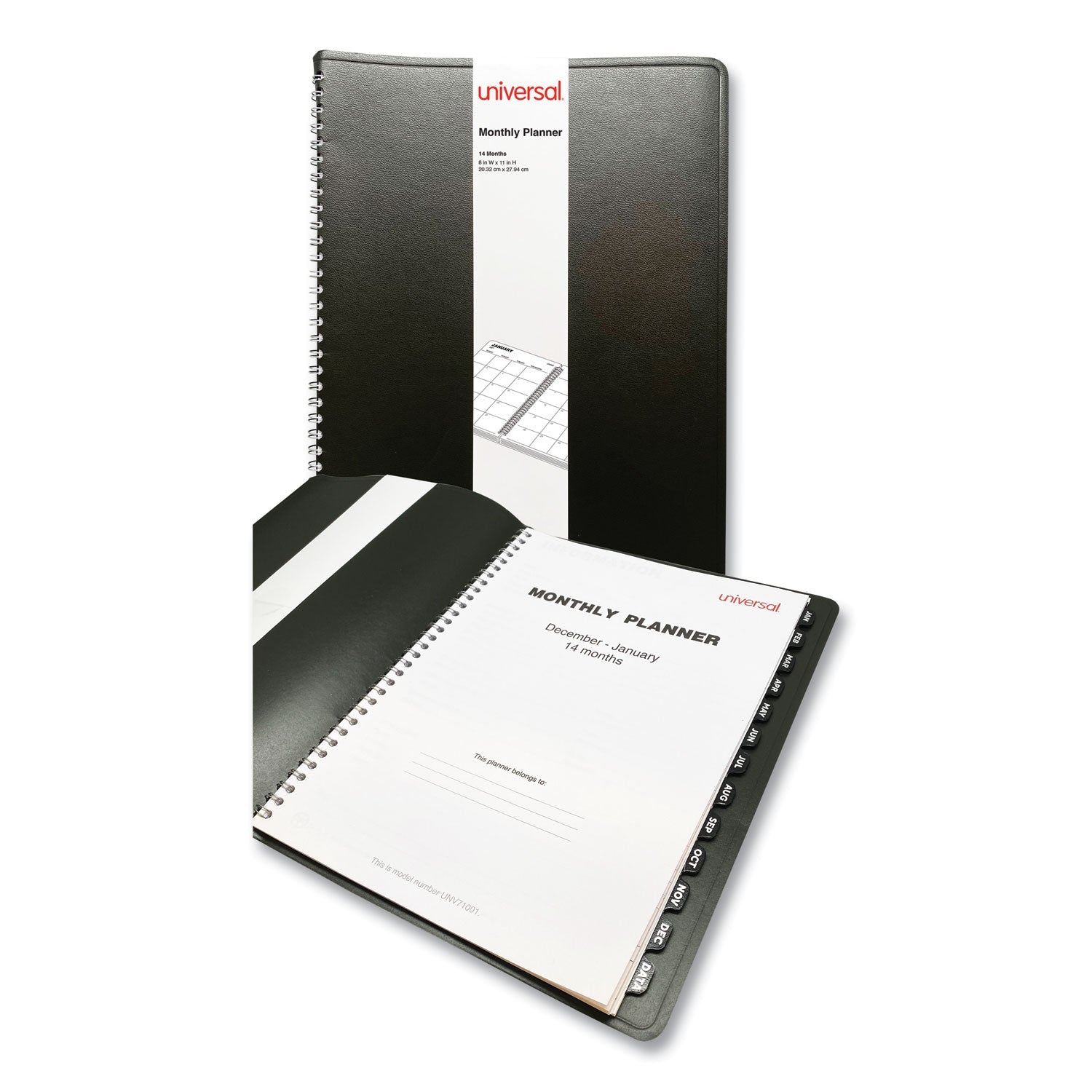 Universal® Monthly Planner, 11 x 8, Black Cover, 14-Month: Dec 2025 to ...