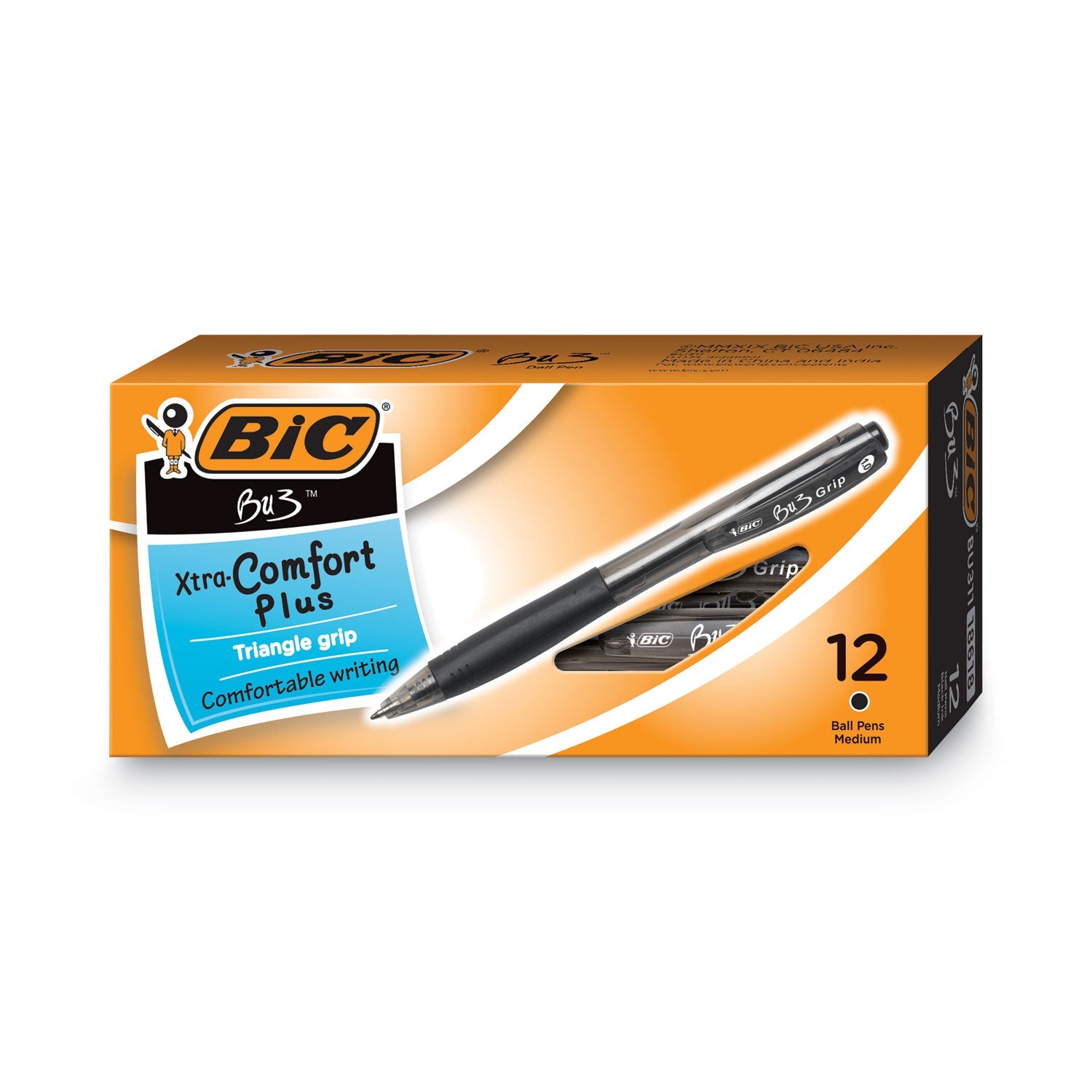 BIC® BU3 Ballpoint Pen, Retractable, Bold 1 mm, Black Ink, Smoke/Black ...