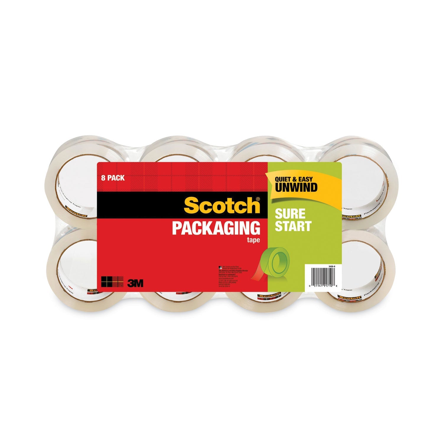 Scotch® Sure Start Packaging Tape, 3" Core, 1.88" x 54.6 yds, Clear, 8 ...