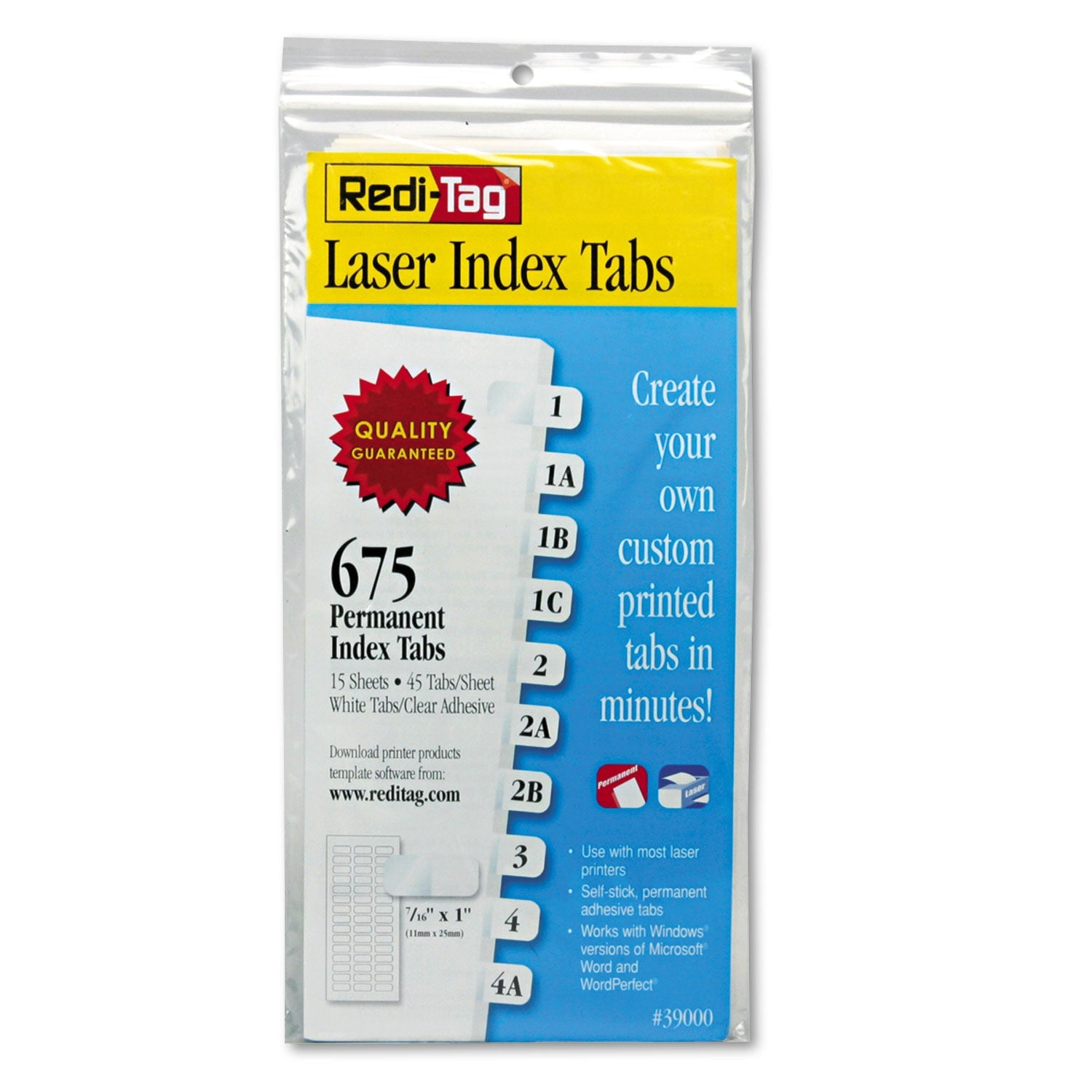 Redi-Tag® Laser Printable Index Tabs, 1/12-Cut, White, 0.44" Wide, 675 ...