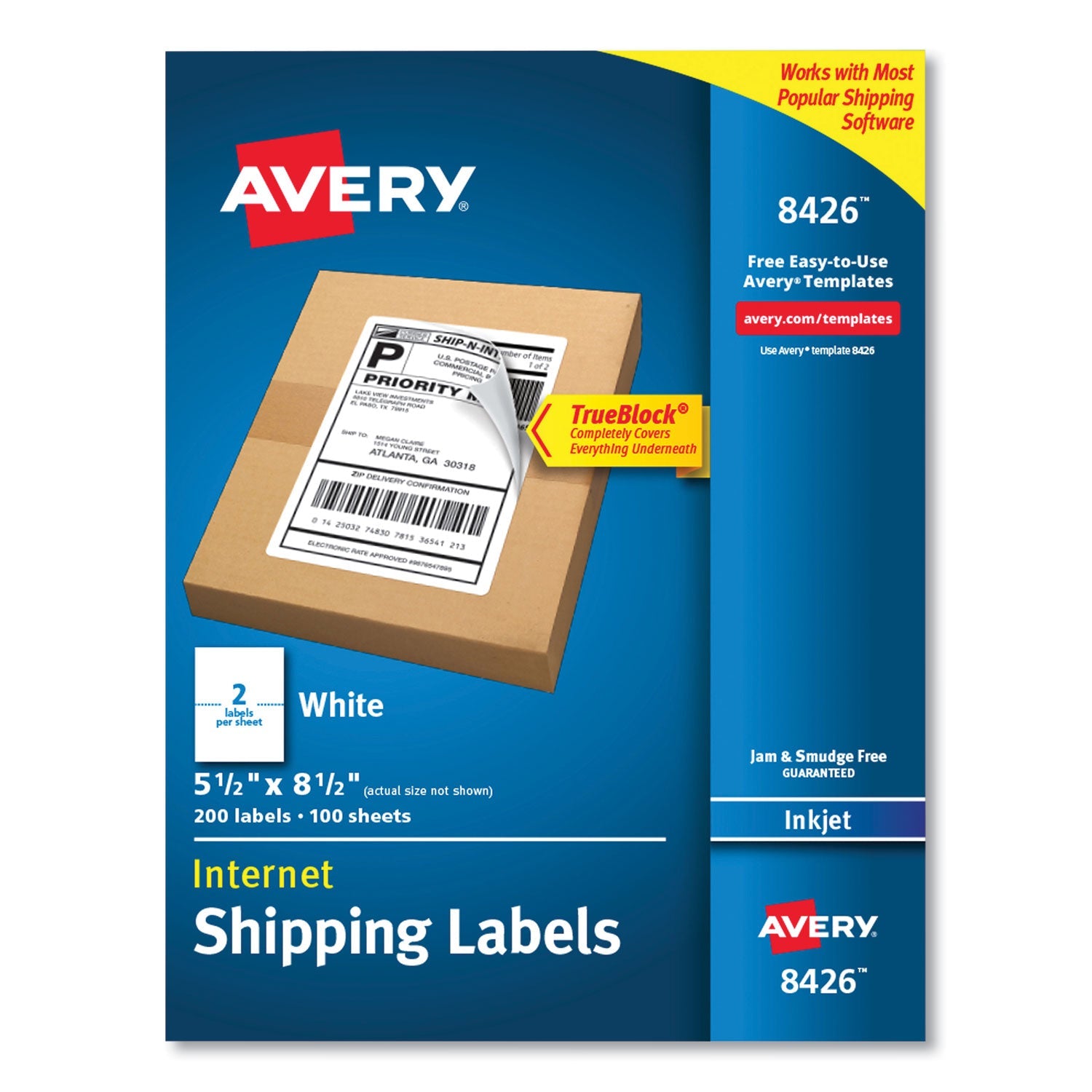Avery® Shipping Labels with TrueBlock Technology, Inkjet Printers, 5.5 ...