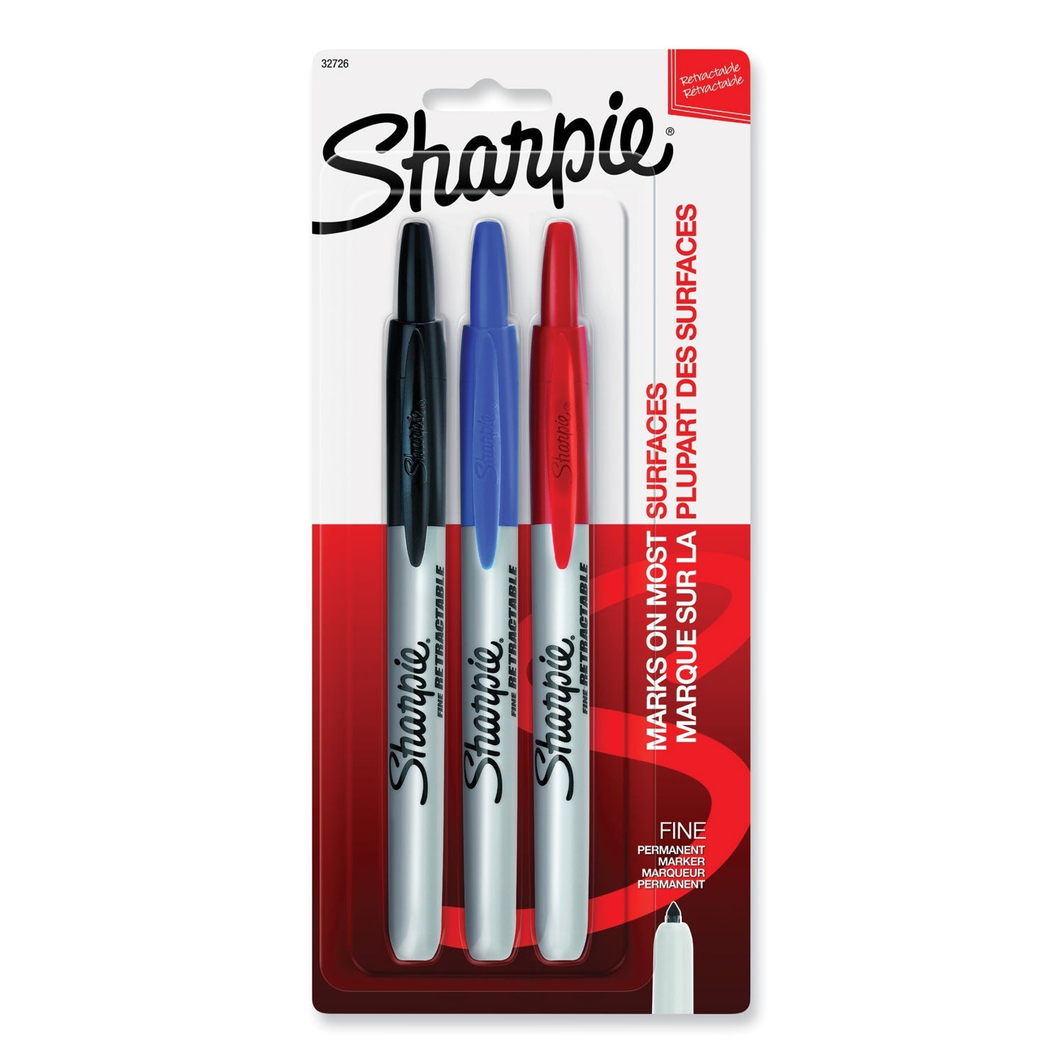 Sharpie® Retractable Permanent Marker, Fine Bullet Tip, Assorted Color ...