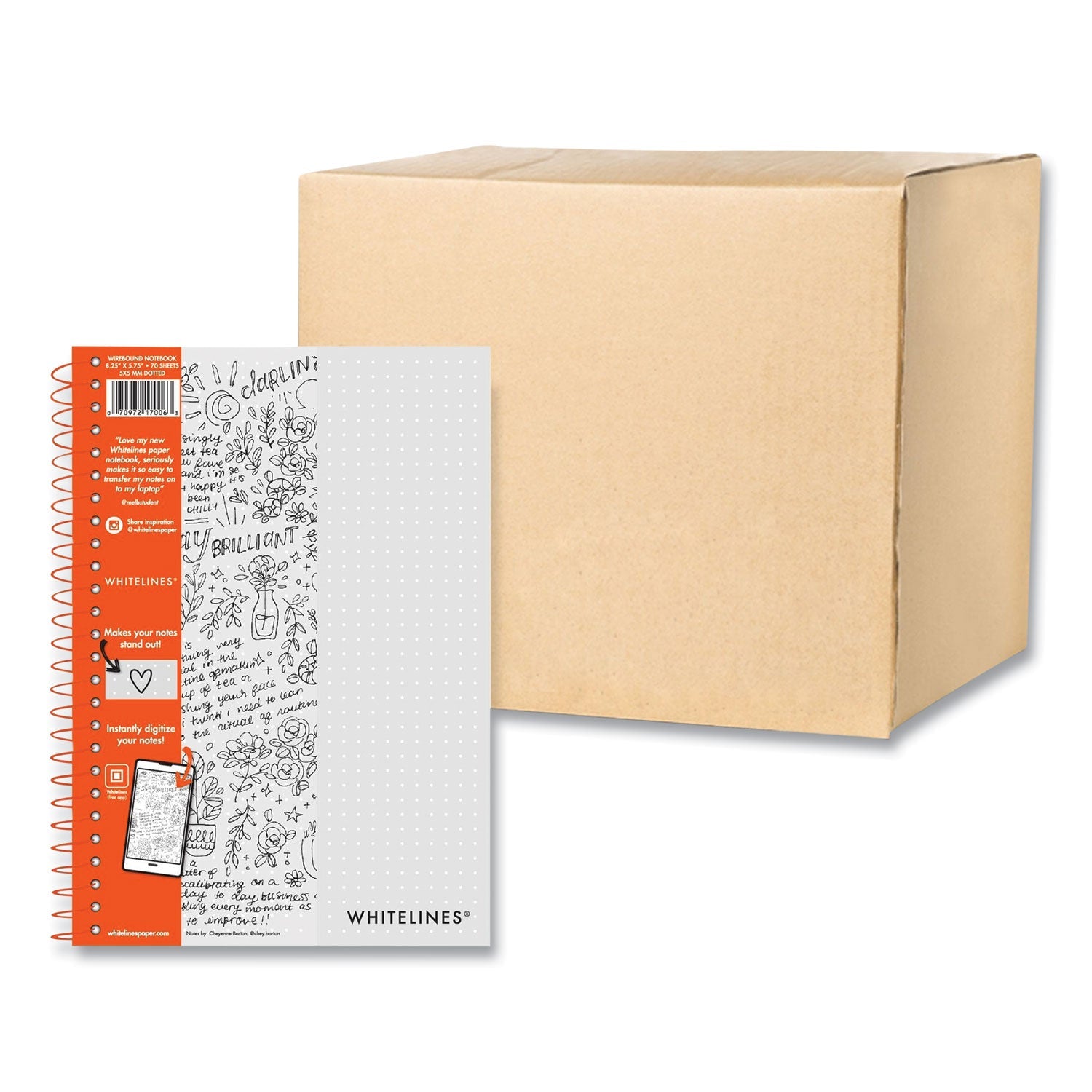 Roaring Spring® Whitelines Notebook, Dot Rule (5 mm), Gray/Orange Cove ...