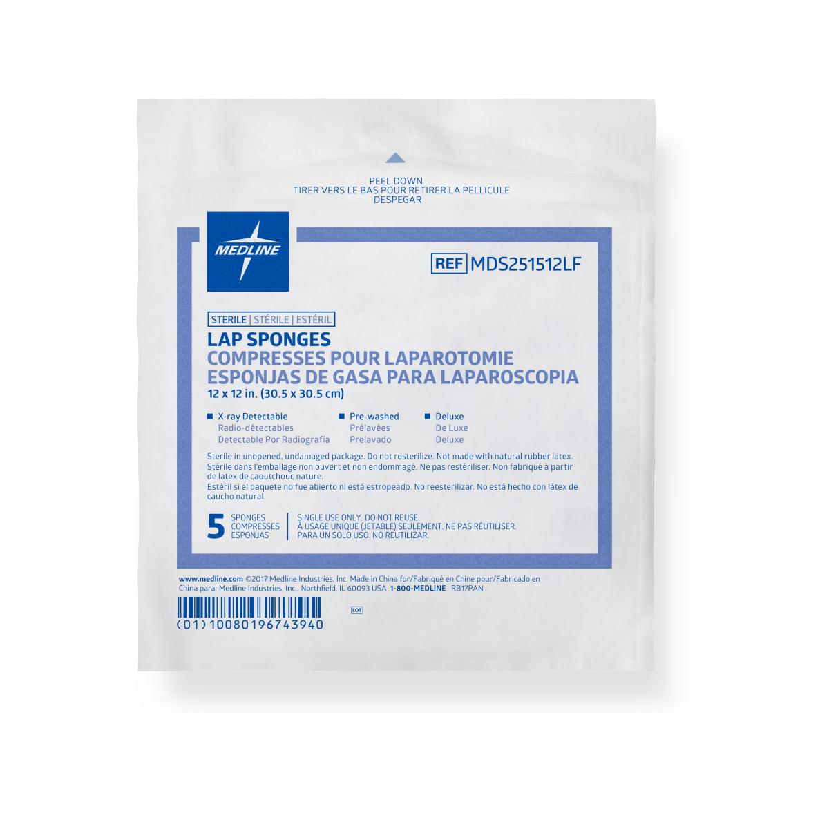 X-Ray Detectable Sterile Lap Sponge, 12" x 12", 5/Pack, 40 Packs/Case ...