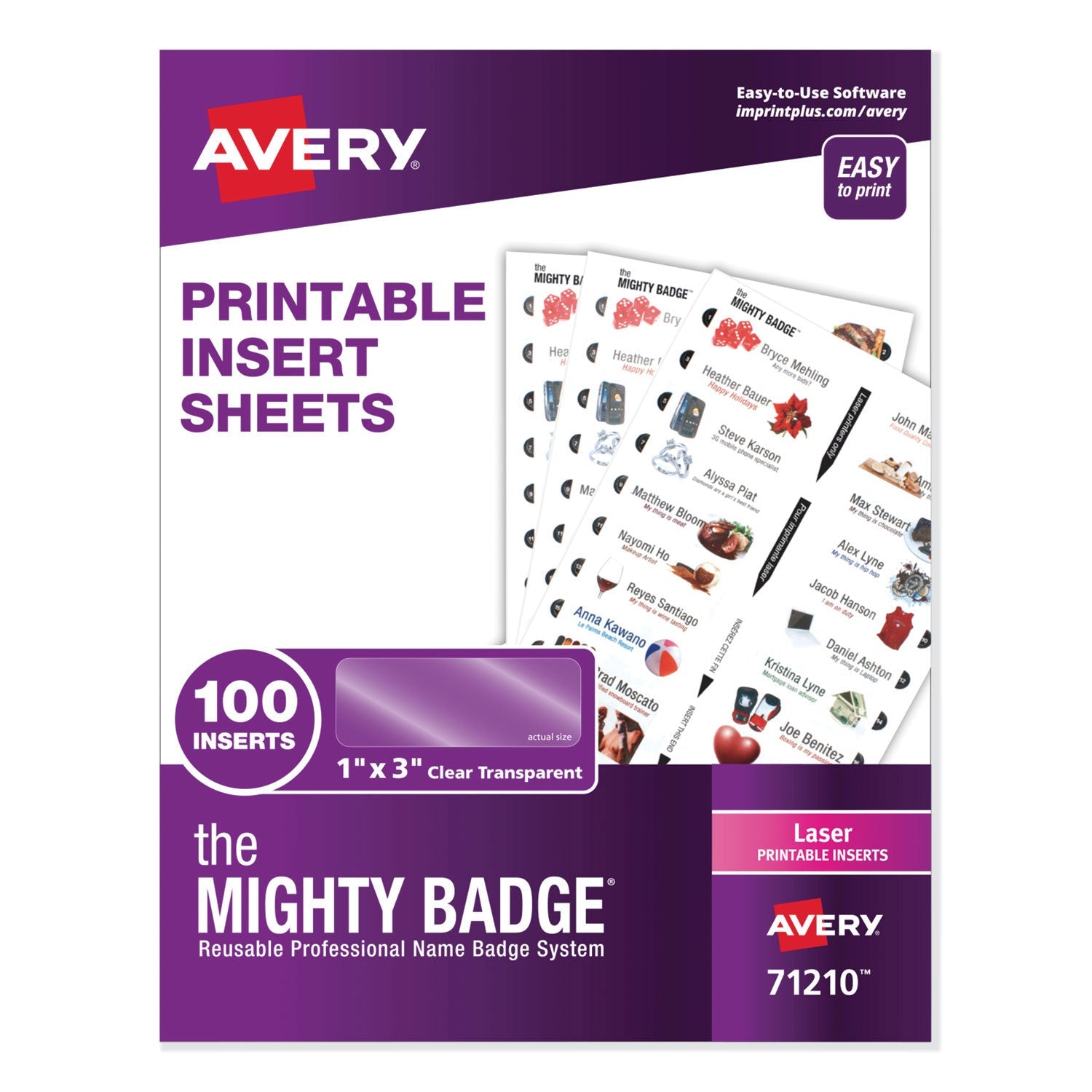 Avery The Mighty Badge Name Badge Inserts, 1 x 3, Clear, Laser, 20/She ...