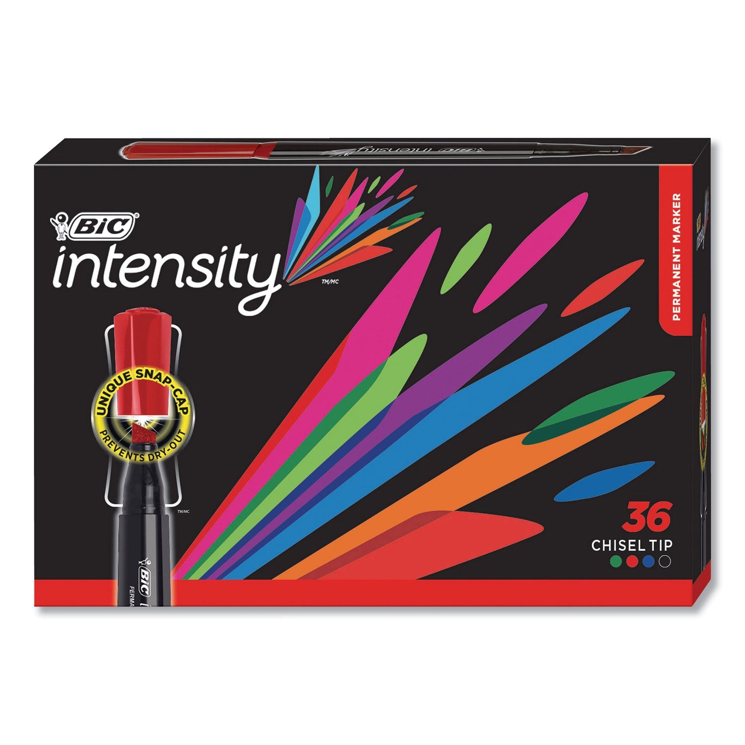 BIC Intensity Chisel Tip Permanent Marker, Broad, Assorted Colors, 36 ...