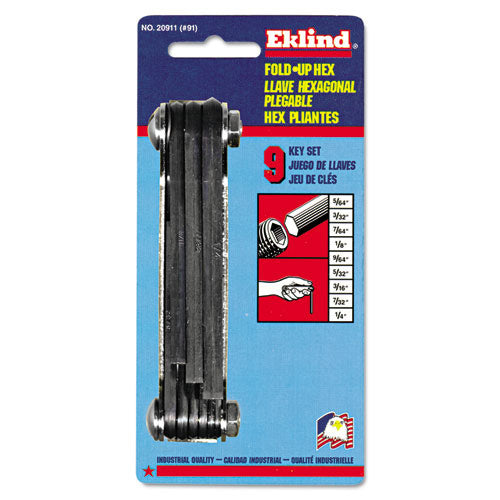 Eklind Tool Company Inch Fold-Up Hex Key Sets, 9 per fold-up, Ball Hex ...