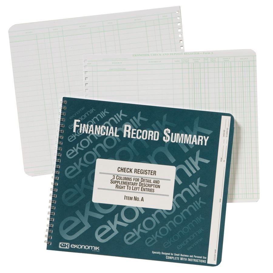 Ekonomik Wirebound Check Register Accounting System, 8 3/4 x 10, 40-Pa ...