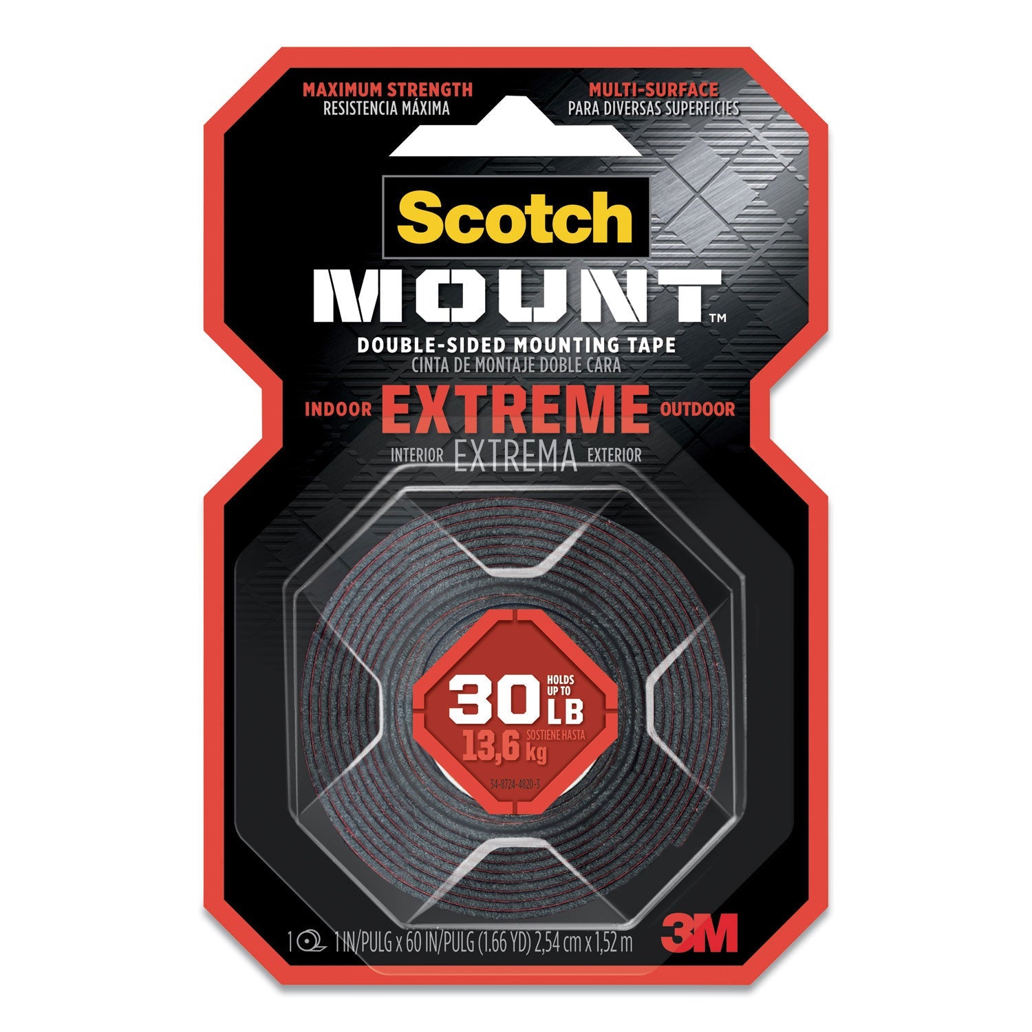 Scotch-Mount Extreme Mounting Tape, Holds Up to 30 lbs, 1 x 60, Black ...